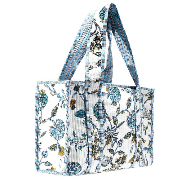 Small Quilted Tote- Light Blue & White – Lauren Ferrell Designs