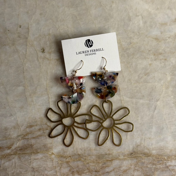Double Acrylic Earrings- Large Daisy with Multi – Lauren Ferrell Designs