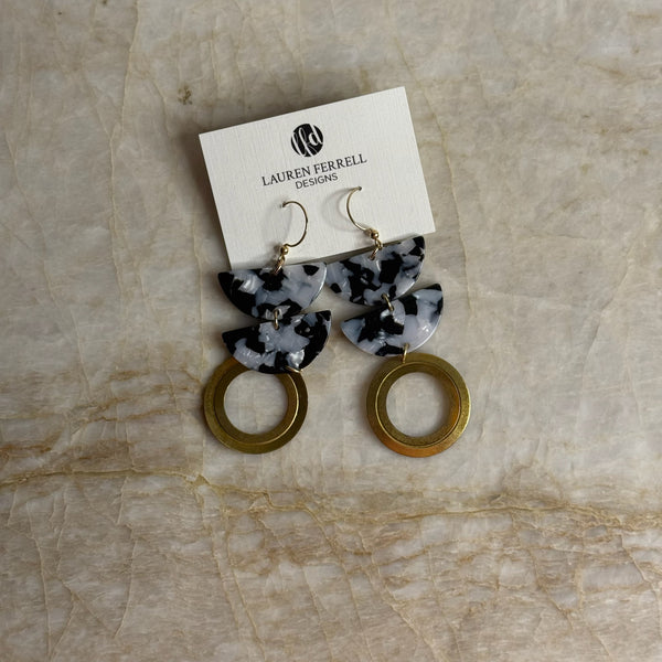 Double Acrylic Earrings- Brass Curve with Black & White – Lauren ...