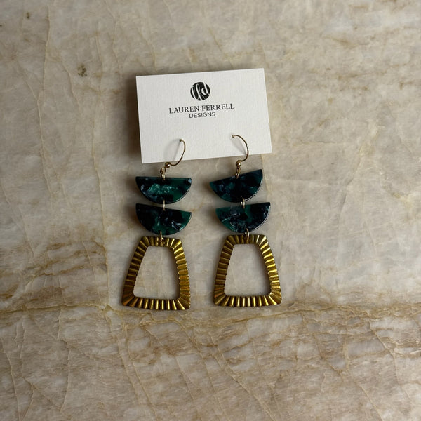 Double Acrylic Earrings- Large Trapezoid with Green – Lauren Ferrell ...