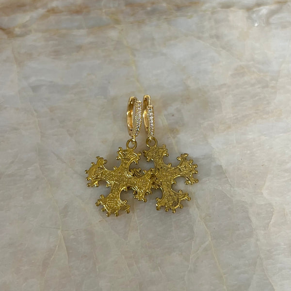 Brass Cross Huggies – Lauren Ferrell Designs